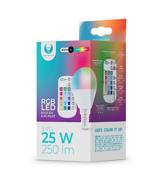 LED spuldze E14 G45 RGB + Balta 5W + RC